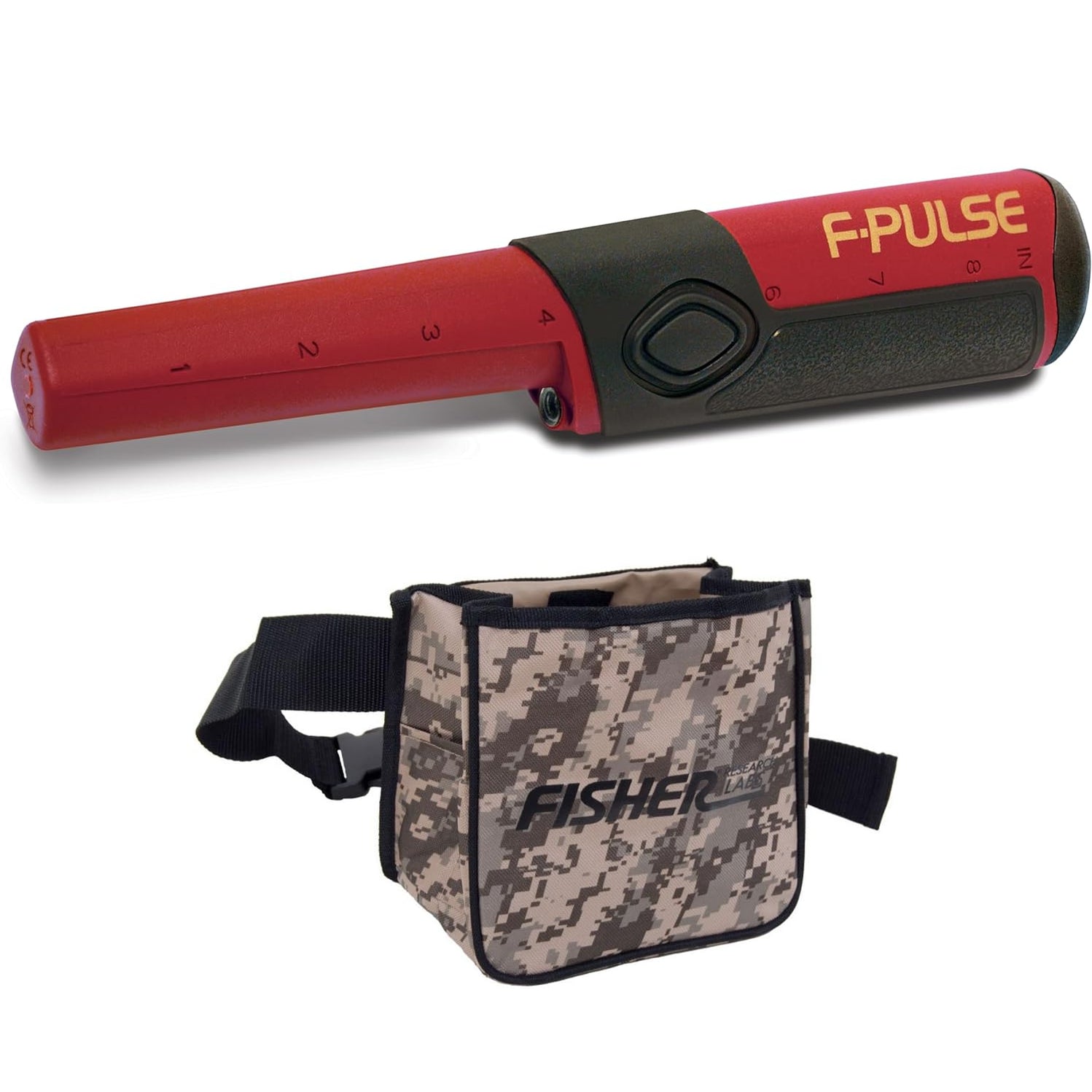 Fisher F Pulse Pinpointer with Camo Treasure Finds Pouch — Detector Warehouse