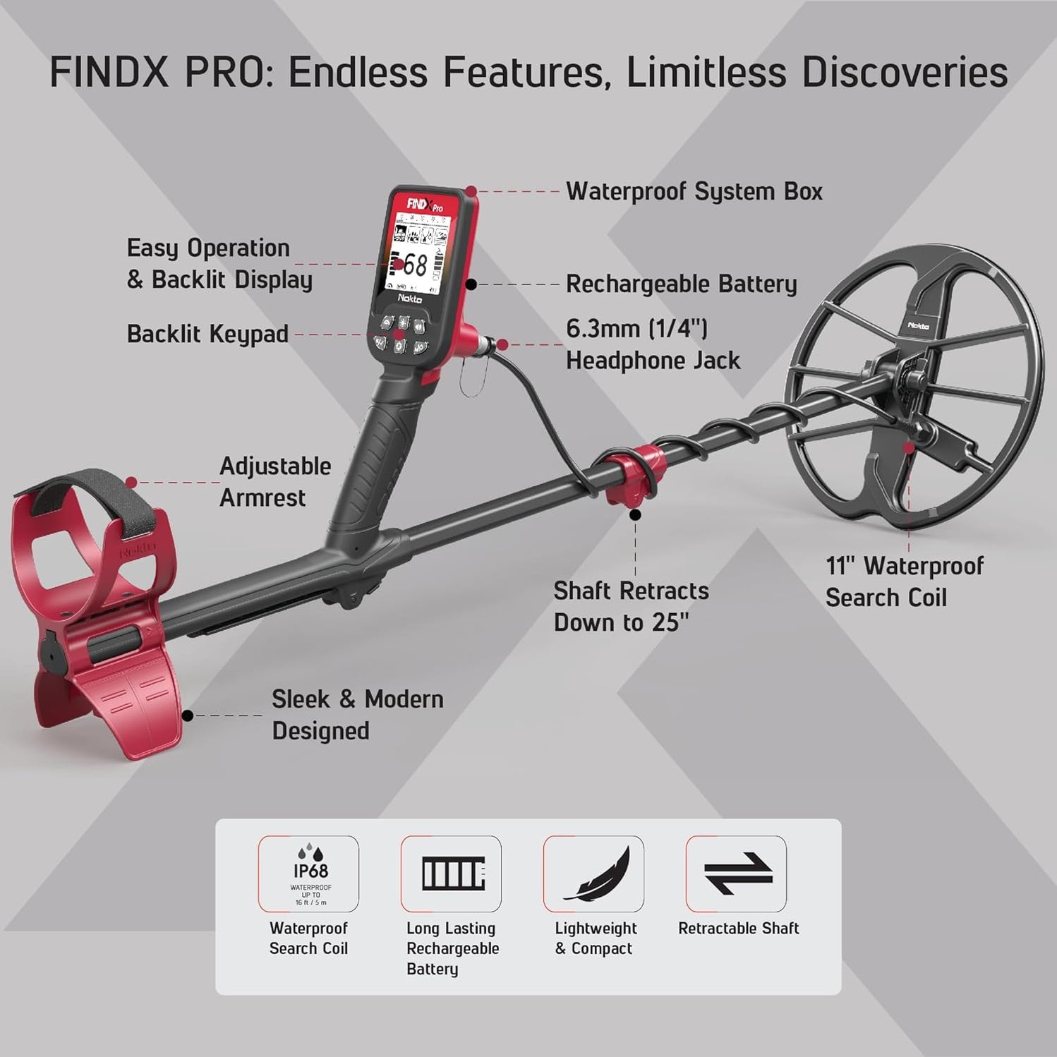Nokta FindX PRO WATERPROOF Metal Detector with Rechargeable Battery, B — DetectorWarehouse.com