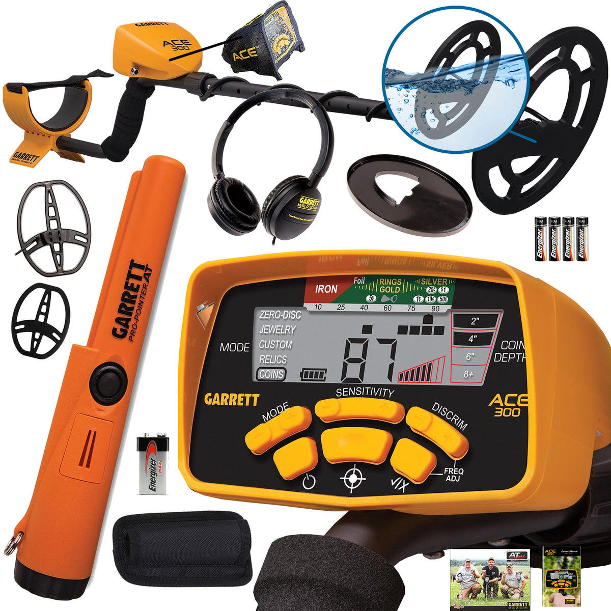 Garrett ACE 300 Metal Detector with 2 COILS + Pro-Pointer AT Waterproo ...